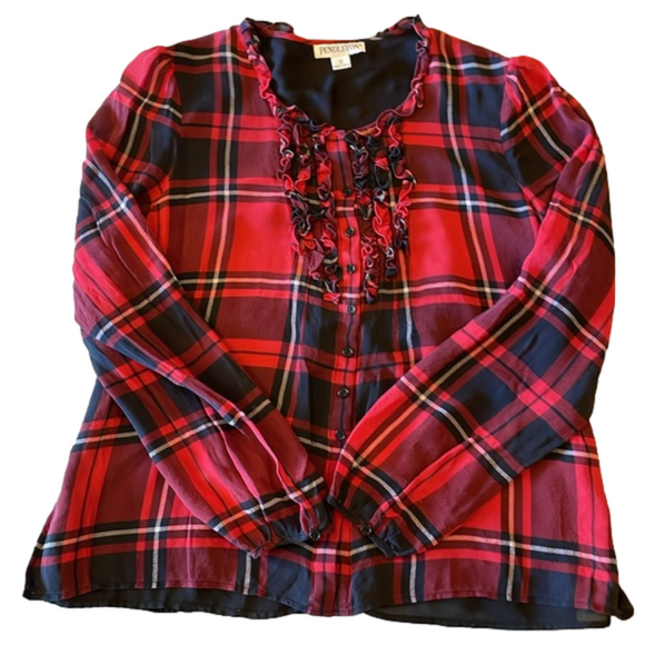 Pendleton | Tops | Pendelton Womans 2 Sheer Lined Silk Plaid Ruffled ...